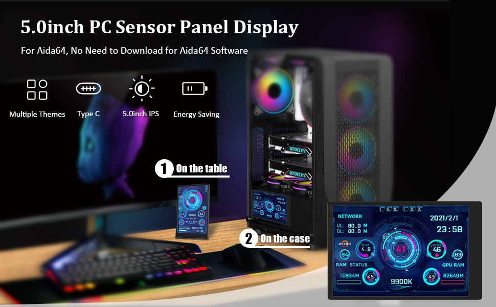 Amazon.com: PC CPU Data Monitor, 5in IPS USB Mini Screen Computer ...