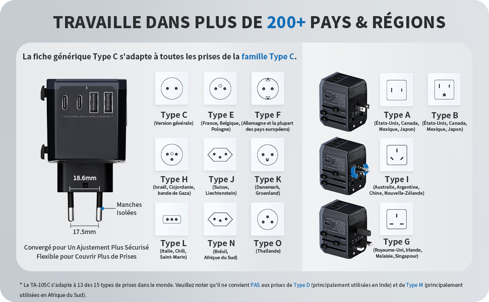 EPICKA Adaptateur Prise Universelle de Voyage, Prise Universelle Voyage, Adaptateur Universel de ...
