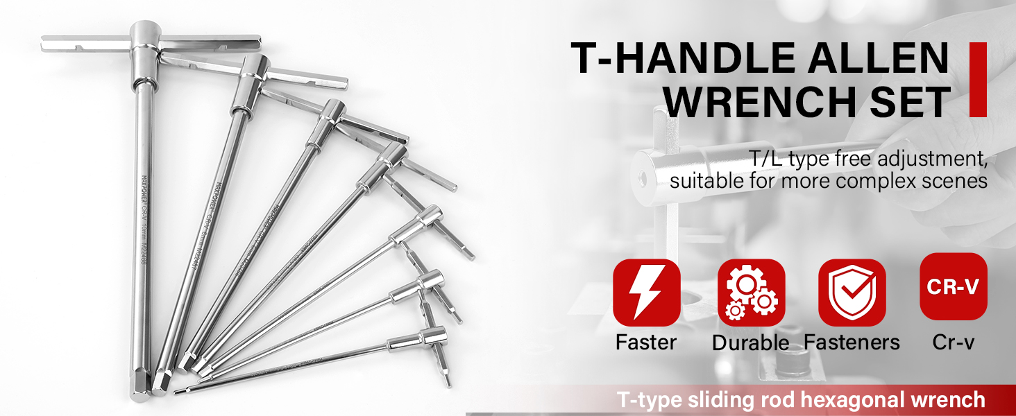 MAXPOWER Juego de llaves Allen con mango en T deslizante, 7 llaves Allen hexagonales con extremo ...