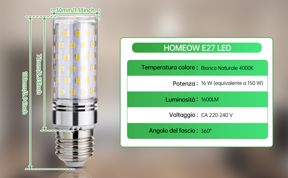 HOMEOW Dimmerabile Lampadine LED E27 Luce Naturale 4000K, 1600LM 16W Lampade LED E27 Equivalenti ...
