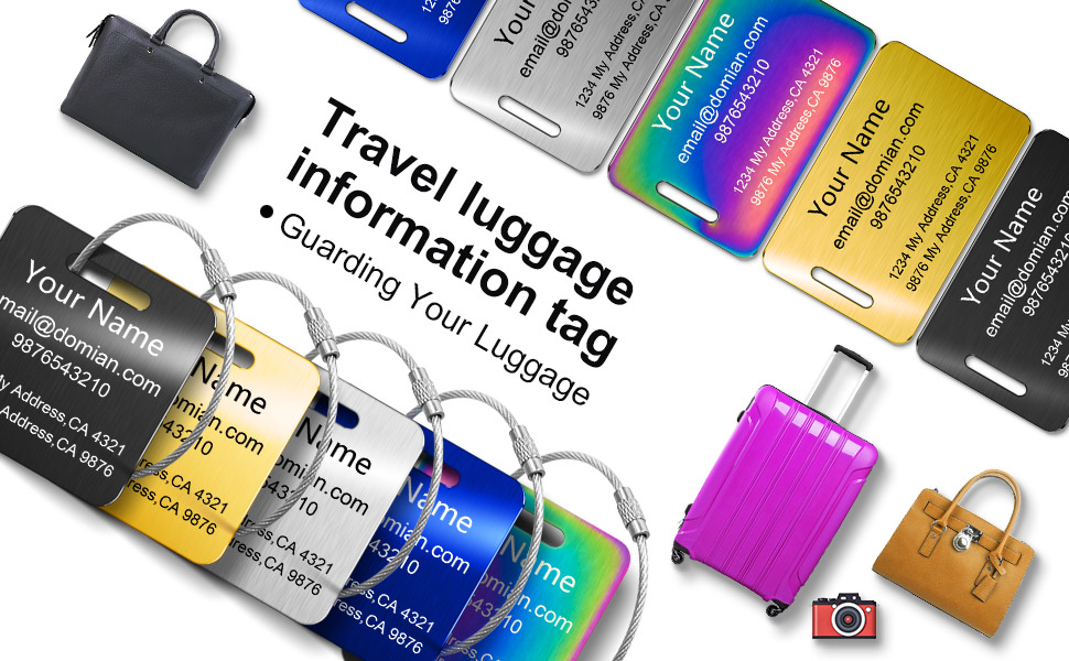 Amazon.com: Stainless Steel Personalized Luggage Tags for Suitcases - Custom Name ID Travel Tags ...