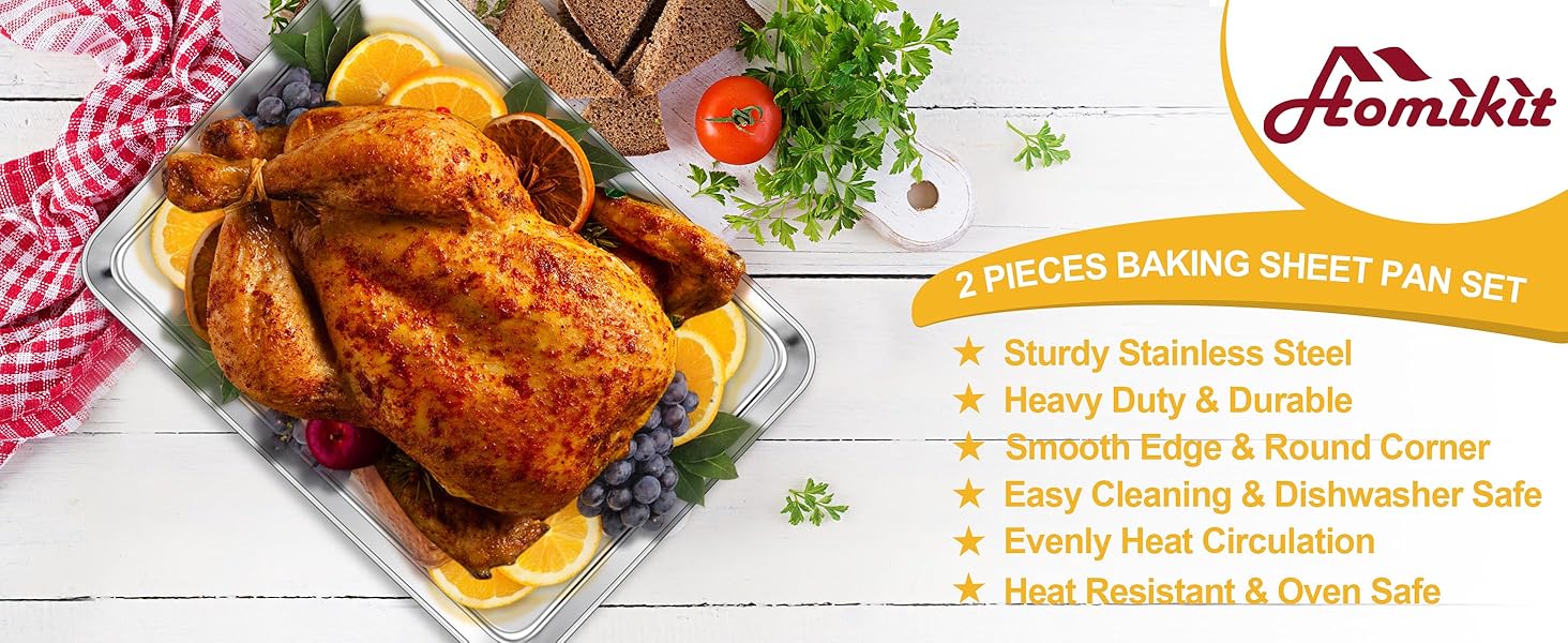 Amazon.com: Homikit Baking Pan Sheet Set of 2, 9 x 7 x 1 Inch Stainless ...