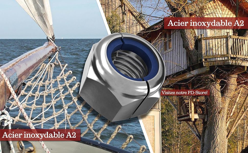 PD® Ecrou Nylstop M8 (DIN 982 / ISO 7040) | Écrou Nylstop en Acier Inox A2 V2A | Écrou ...