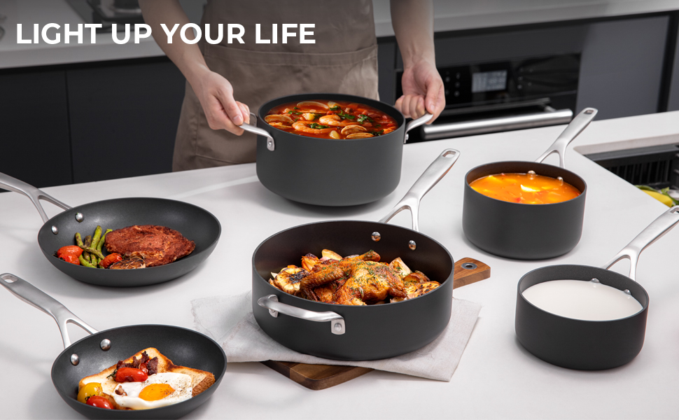 Fadware Pots and Pans Set Nonstick 10-Piece, Hard Anodized Nonstick Cookware Set, PFOA Free Pans ...