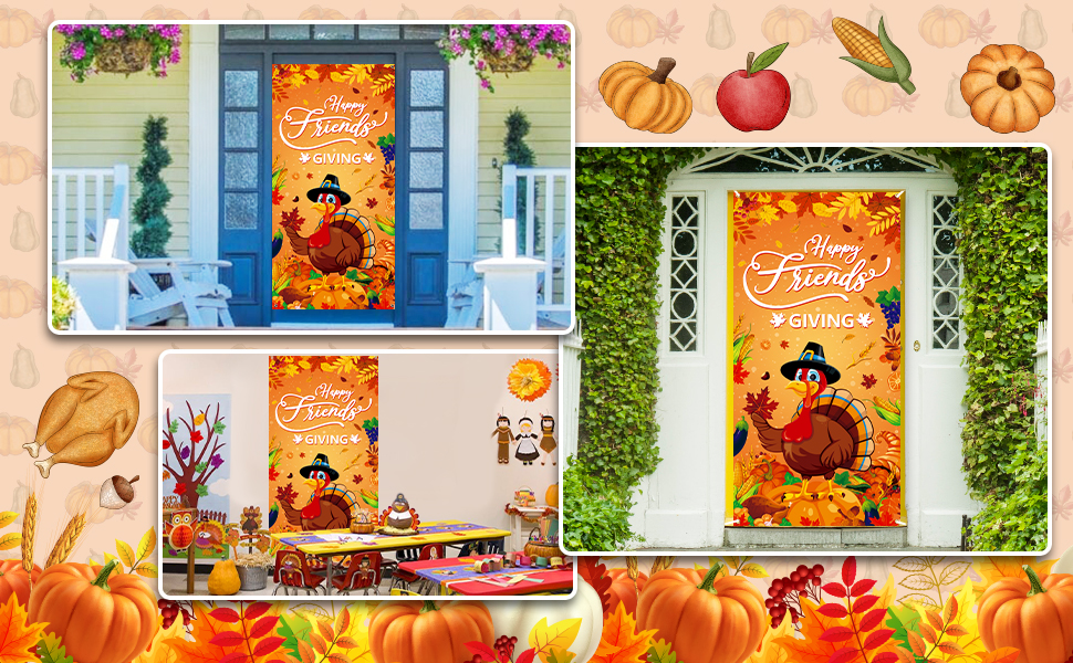 Amazon.com: Arosche Large Thanksgiving Door Cover Decorations 6x2.9 Ft ...