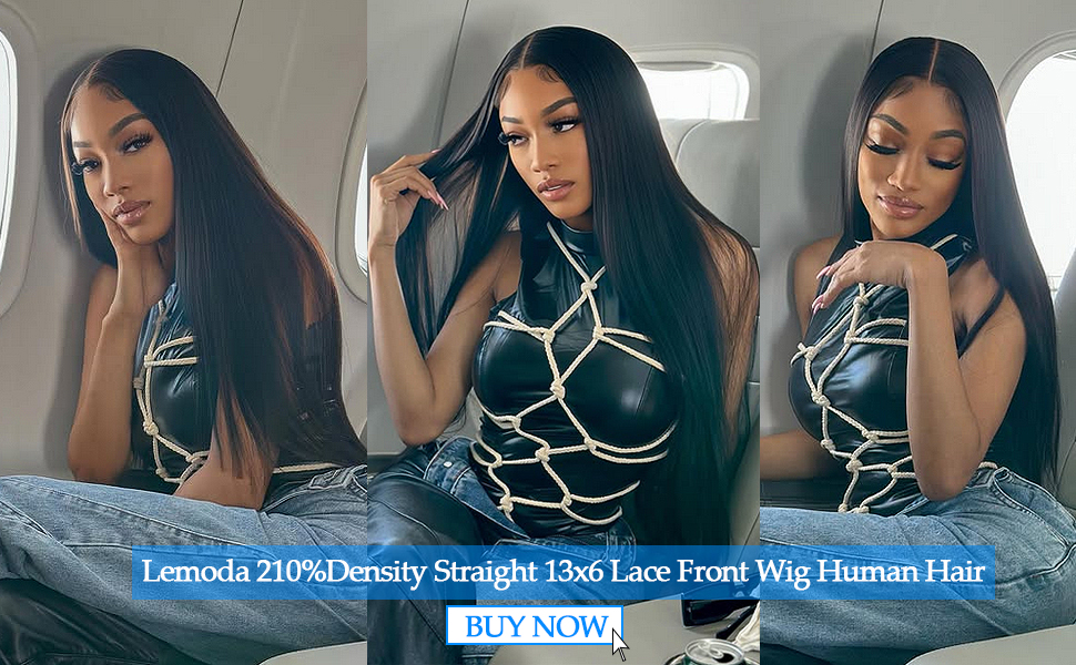 Amazon.com : Lemoda Straight 13x6 Lace Front Wigs Human Hair 210 Density Virgin 15A Wig 100% ...