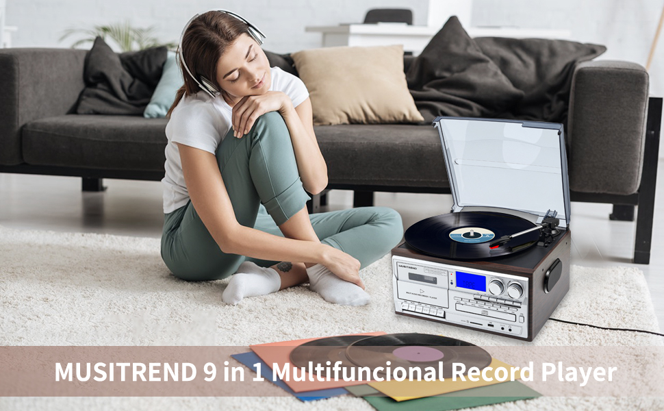 Amazon.com: MUSITREND Record Player 9 in 1 3 Speed Bluetooth Vintage ...