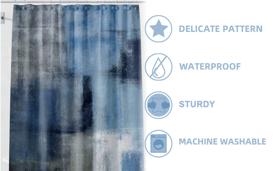 Amazon.com: chiinvent Blue Grey Shower Curtain Set Blue Gray Abstract Shower Curtains Waterproof ...