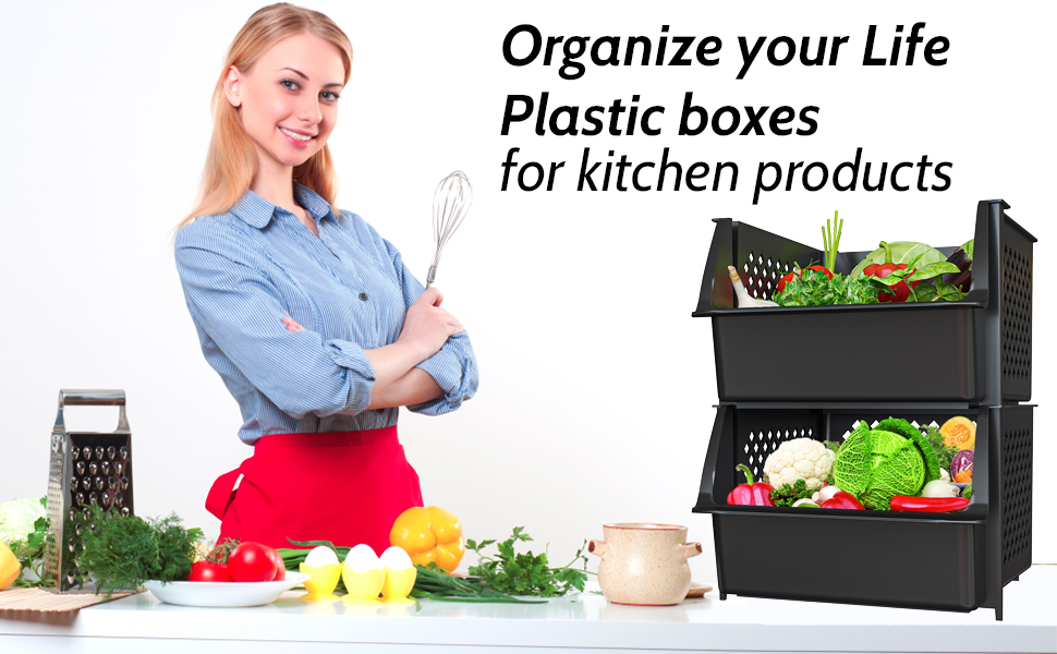 Amazon.com: TidyFriend Plastic Stackable Storage Bins for Pantry, 2 ...