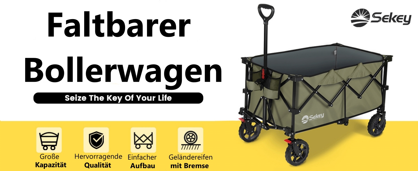 Sekey XXL Plus Bollerwagen Faltbar 200L 150KG Tragkraft, Faltbarer Bollerwagen Geländetauglich ...