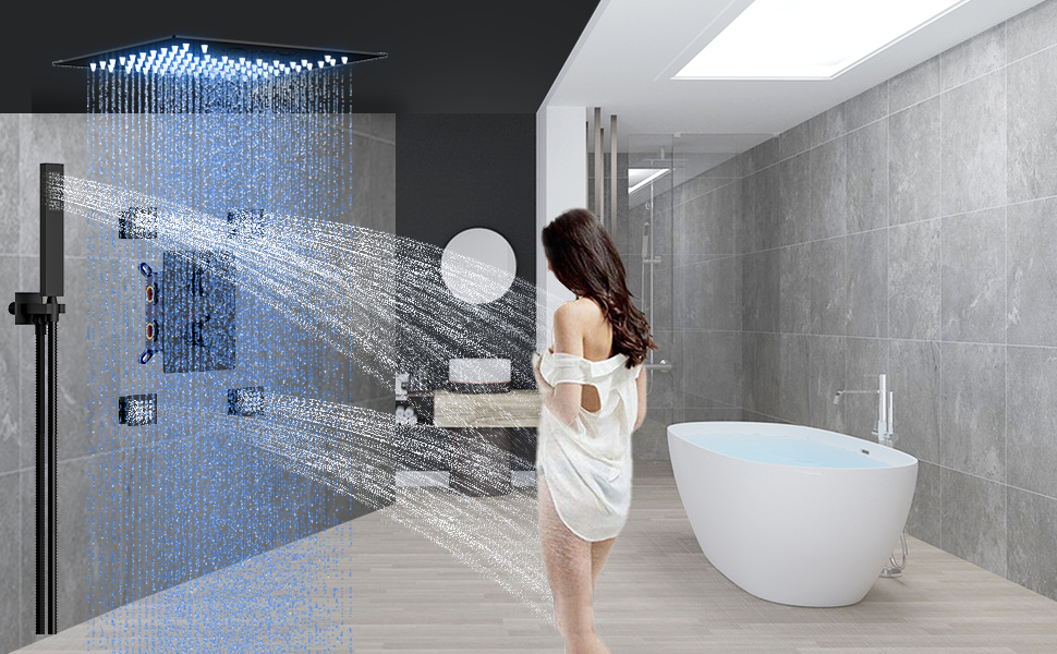 Full Body Shower System with Body Spray Jets, 12 Inch Thermostatic Shower System, Luxury Matte ...