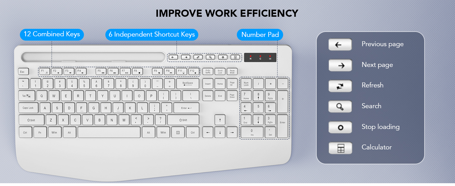 Wireless Keyboard And Mouse Combo Full Sized Ergonomic Keyboard With Wrist Rest