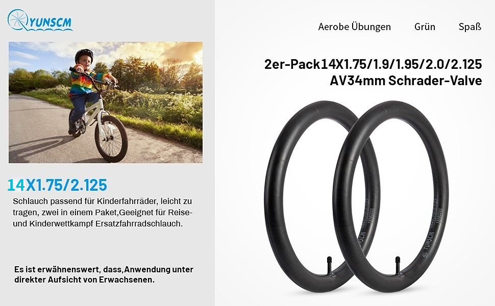 YunSCM 2Pcs Verdickter 45/57-254 14 Zoll Schlauch 14x1.75/1.95/2.25 AV32mm Ventil kompatibel 14 ...