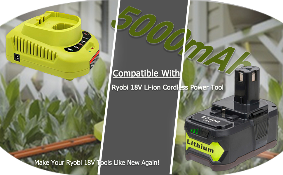 Amazon.com: 5.0Ah 18V Battery and Charger Combo for Ryobi 18V Battery P102 P103 P104 P105 P107 ...
