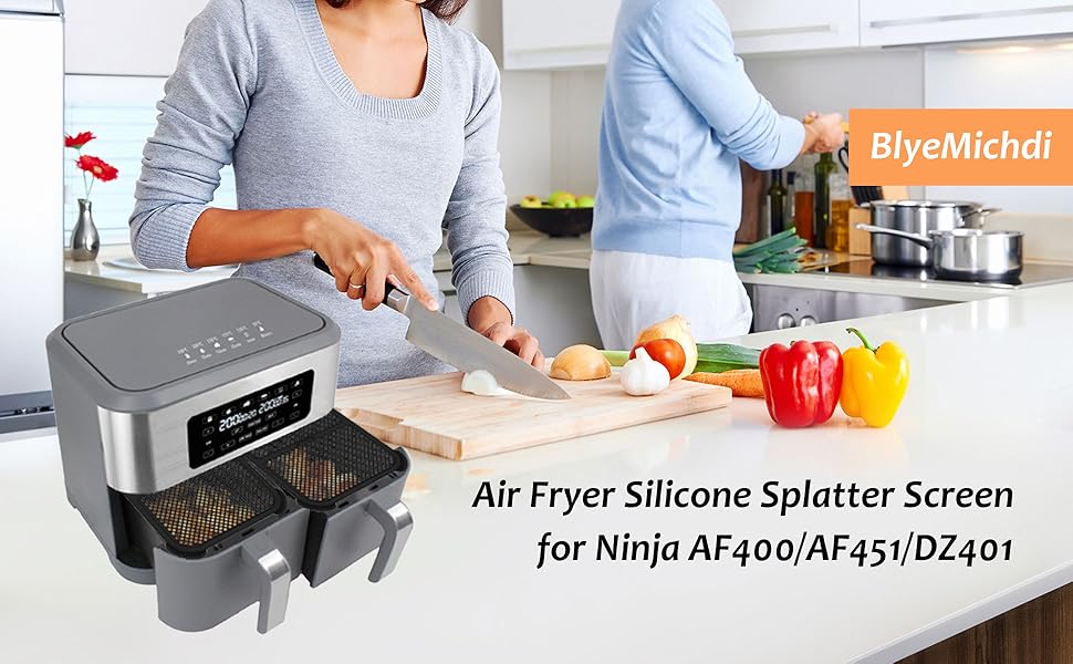 Air Fryer Splatter Screen,2pcs Air Fryer Accessories for Ninja AF400/AF451/DZ401,Silicone Air ...