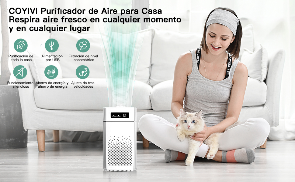 Purificador de Aire para Casa, Purificador Aire Portátil para Recámara Grande, 600 Pies ...