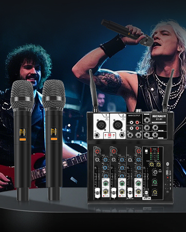Amazon.com: MICNAUX 4 Channel Audio Mixer, Karaoke Mixer with Dual Wireless Microphones ...
