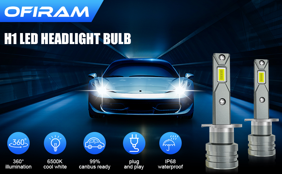 OFIRAM - foco LED H1, 1:1, tamaño mini, foco antiniebla LED H1, enchufe y juego, haz alto y bajo ...