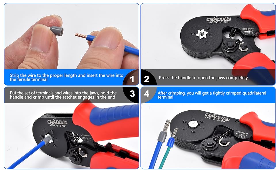 Ferrule Crimping Tool Kit, CNAODUN for AWG 23-7 with 1900PCS Wire Ferrules Terminals Hexagonal ...