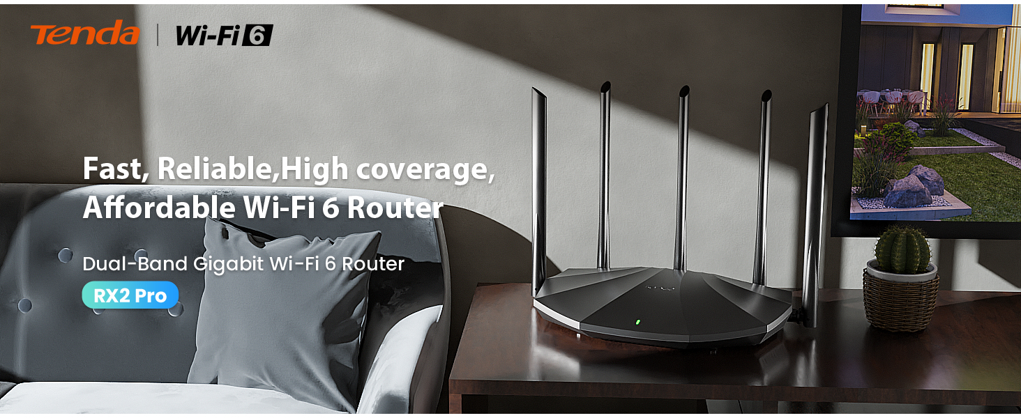 Tenda WiFi Router 6 AX1500, Dual Band 2.4GHz/5GHz, Gigabit LAN/WAN Port 5 Antennas 6dBi Repeater ...