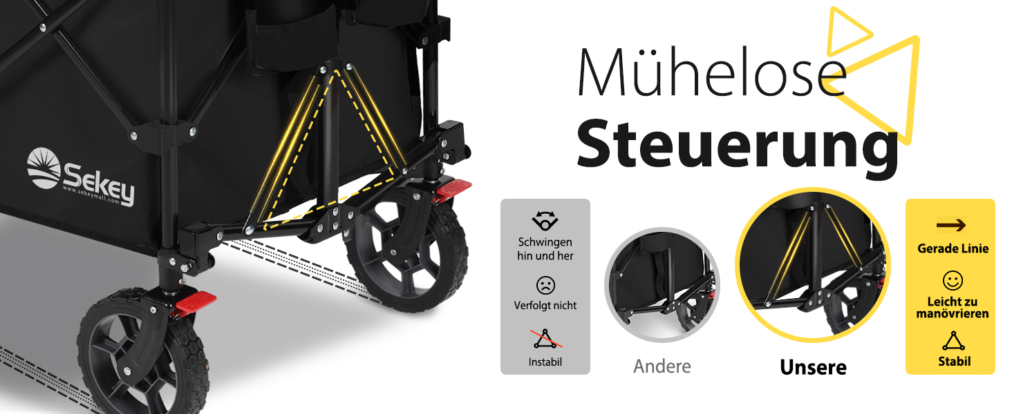 Sekey XXL Plus Bollerwagen Faltbar 200L 200KG Tragkraft, Faltbarer Bollerwagen Geländetauglich ...
