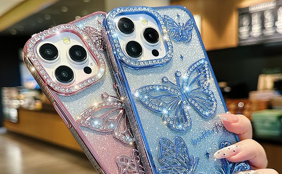 Amazon.com: iFiLOVE for iPhone 13/14 Bling Butterfly Case, Cute Luxury Sparkle Glitter Diamond ...