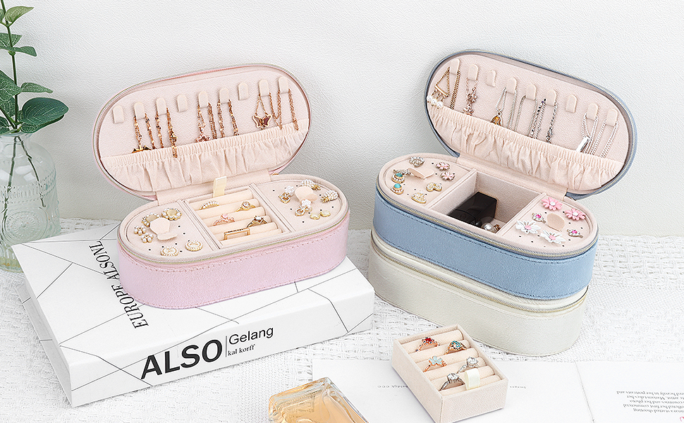 Amazon.com: DesignSter Travel Jewelry Box, Velvet Small Jewelry Boxes, Travel Jewelry Case for ...