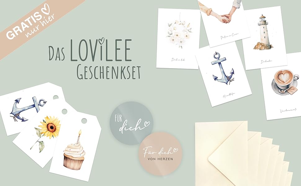 LOViLEE® Dankeskarten inkl. extra Umschläge & Sticker zu jedem Anlass im 10er Geschenkset ...