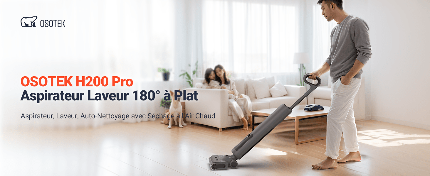 OSOTEK H200 Pro Aspirateur Laveur sans Fil, Inclinaison à Plat 180°, Nettoyage des Bords, Auto ...