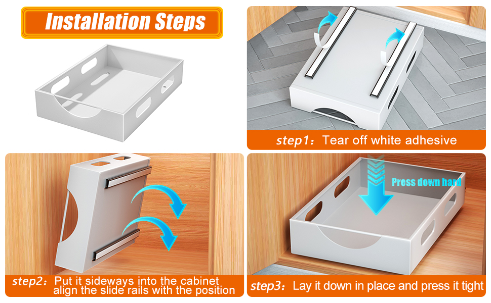 Amazon.com: Pull Out Cabinet Organizer Fixed with Adhesive, Slide Out ...