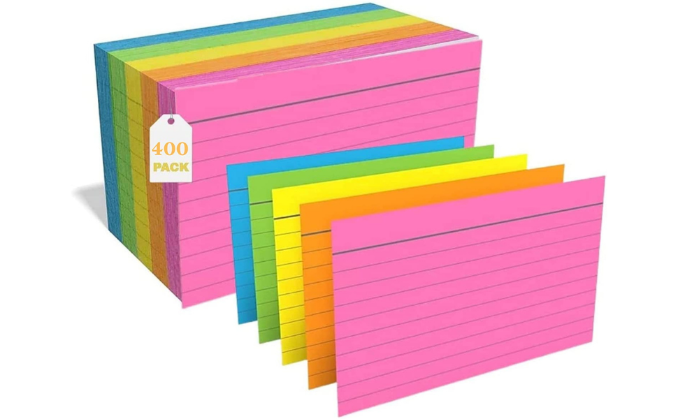 Amazon.com : 1InTheOffice Ruled Neon Index Cards 3x5, Ruled Index Cards, Assorted Neon Color ...