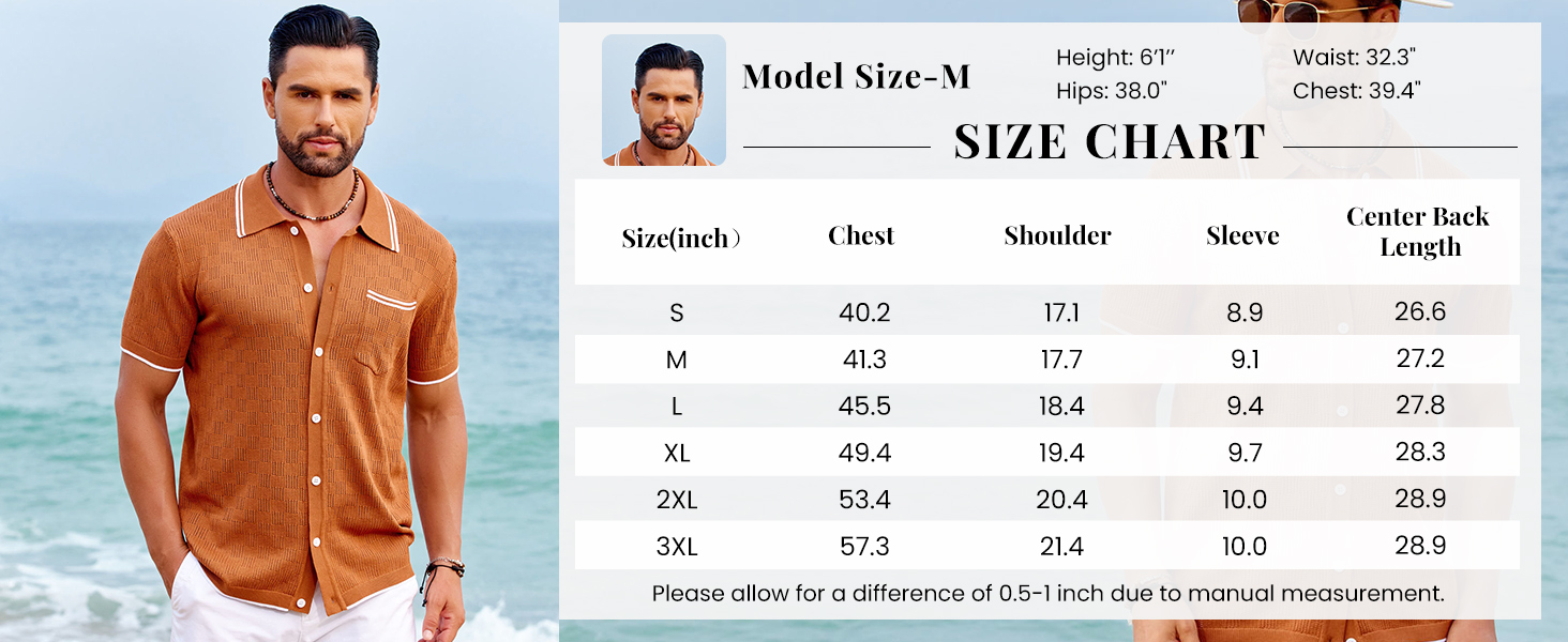 Amazon.com: COOFANDY Men's Knit Button Down Shirt Vintage Polo Shirts Short Sleeve Summer Beach ...