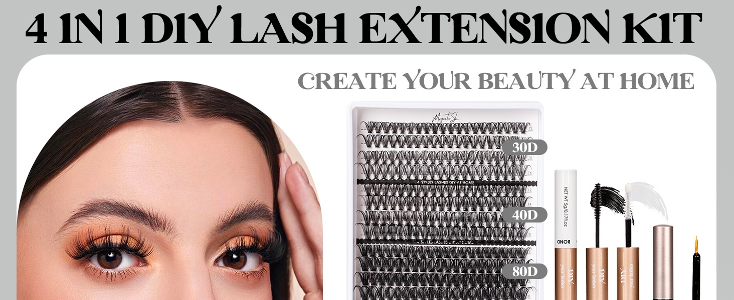 Amazon.com: Lash Clusters 320pcs Lash Extension Kit 30D 40D 80D 100D Individual Lashes Kit 12 ...