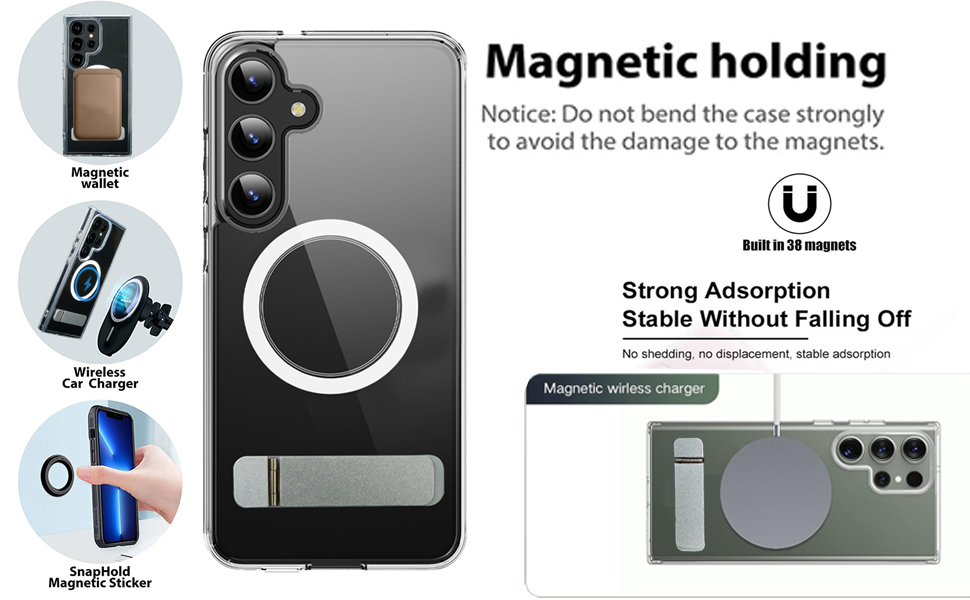 Amazon.com: condgood Clear for Galaxy S25 Plus Case with Stand, Strong Magnetic Compatible with ...