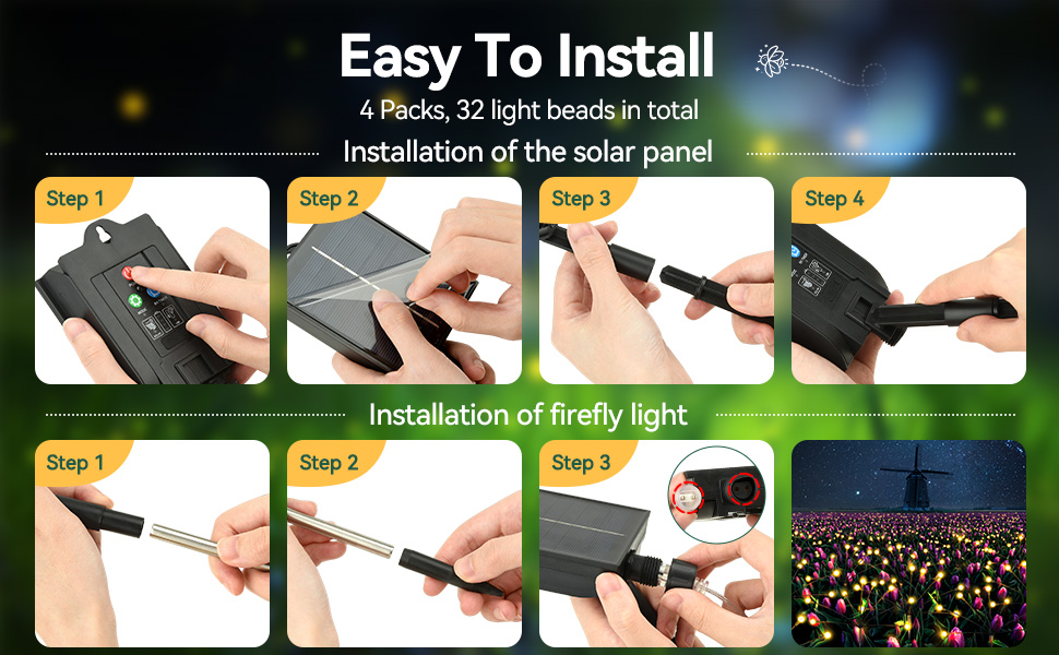 Cnkeeo Solar Garden Outdoor Firefly Lights: 4 Pack 8 LED Solar Powered Firefly Lights Waterproof ...