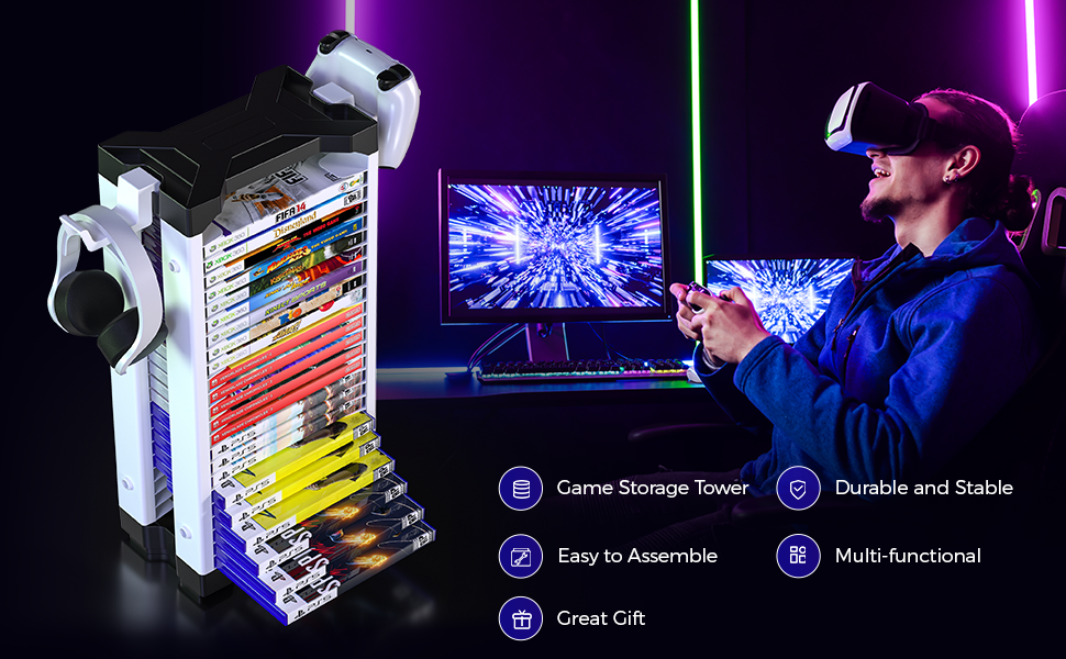 Amazon.com: Allnice Game Storage Tower Multifunction Video Game Shelf ...