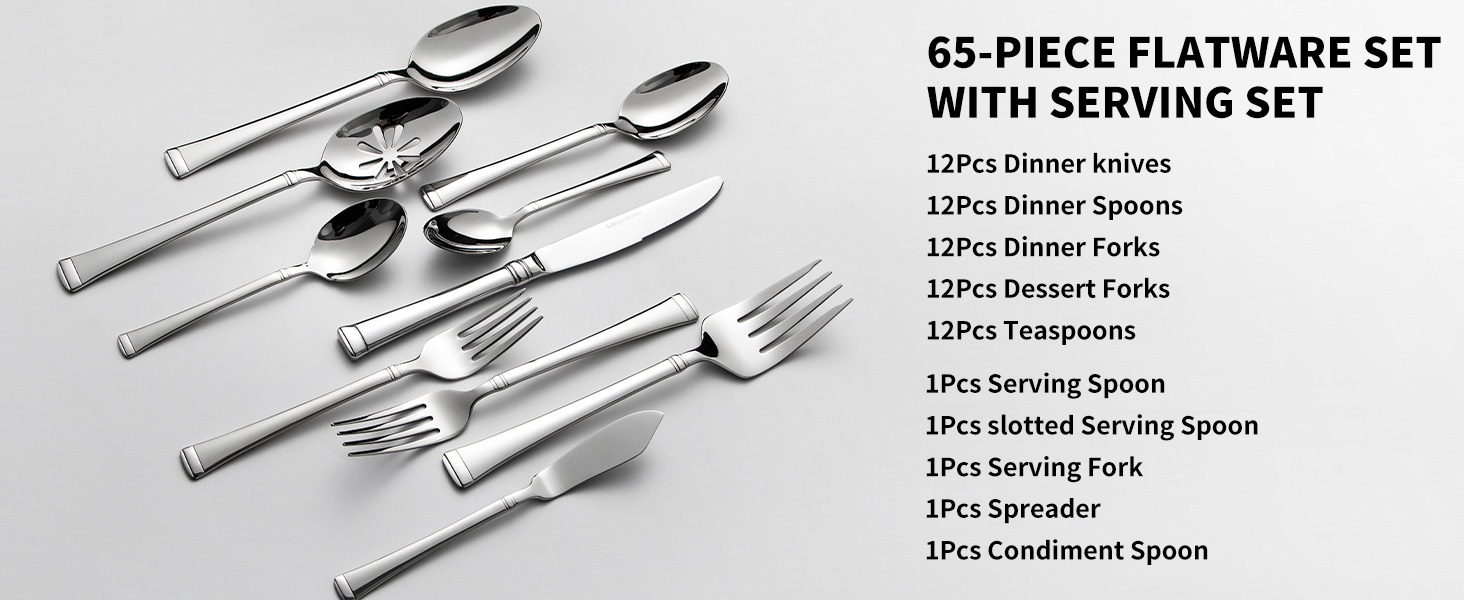 Amazon.com | Silverware Set Service for 12, 18/10 Stainless Steel, 65 Piece Set, Flatware ...