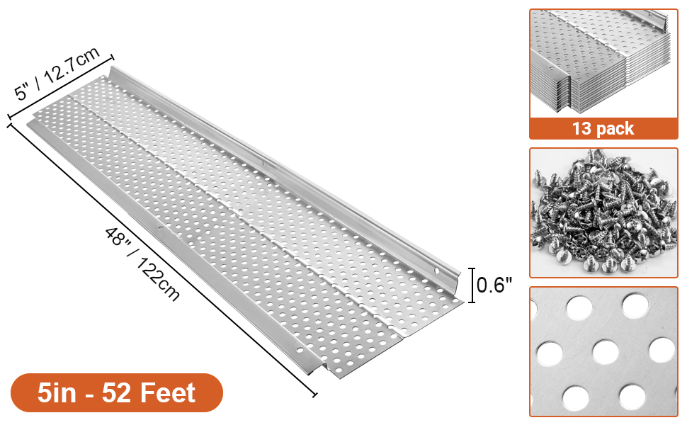 FIRMDKWEED 5 inch Gutter Guard, 13 Pack-52ft, Aluminum Rain Gutter ...