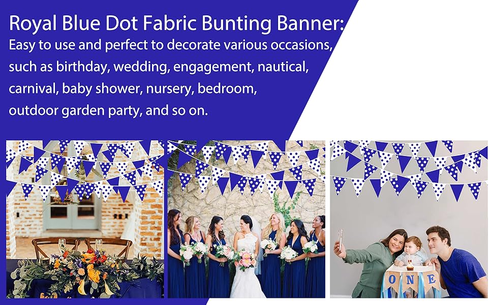 Amazon.com: 32Ft Royal Blue Party Decorations Blue White Fabric Polka ...