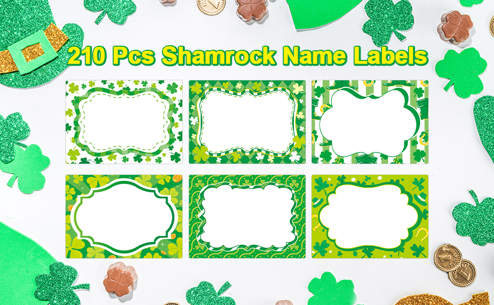 Amazon.com: 210 Pcs St. Patrick's Day Name Tags Green Shamrock Self ...