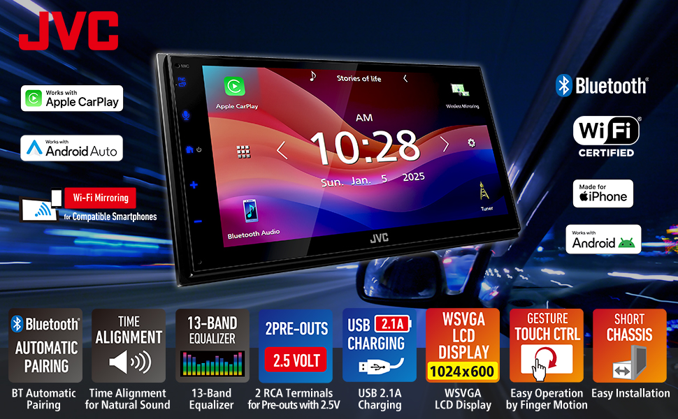 Amazon.com: JVC KW-M690BW 6.8" Capacitive Touchscreen Car Stereo – Wireless Apple CarPlay ...