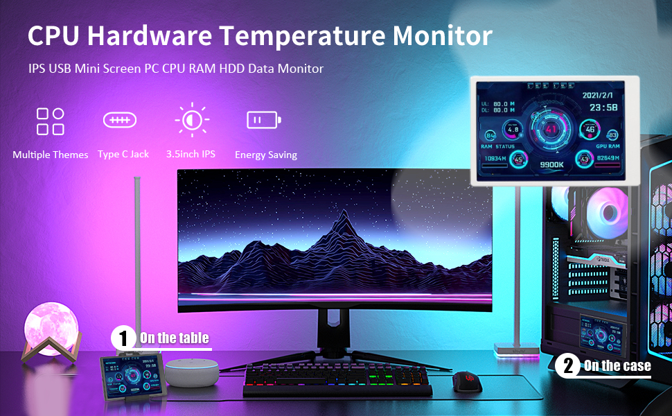 Amazon.com: VBESTLIFE Computer Temp Monitor, 3.5Inch Mini USB C PC ...
