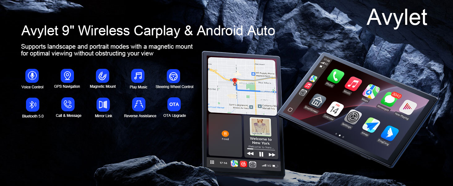Amazon.com: Avylet 9" CarPlay Screen for Car with Apple CarPlay & Android Auto, Portrait ...