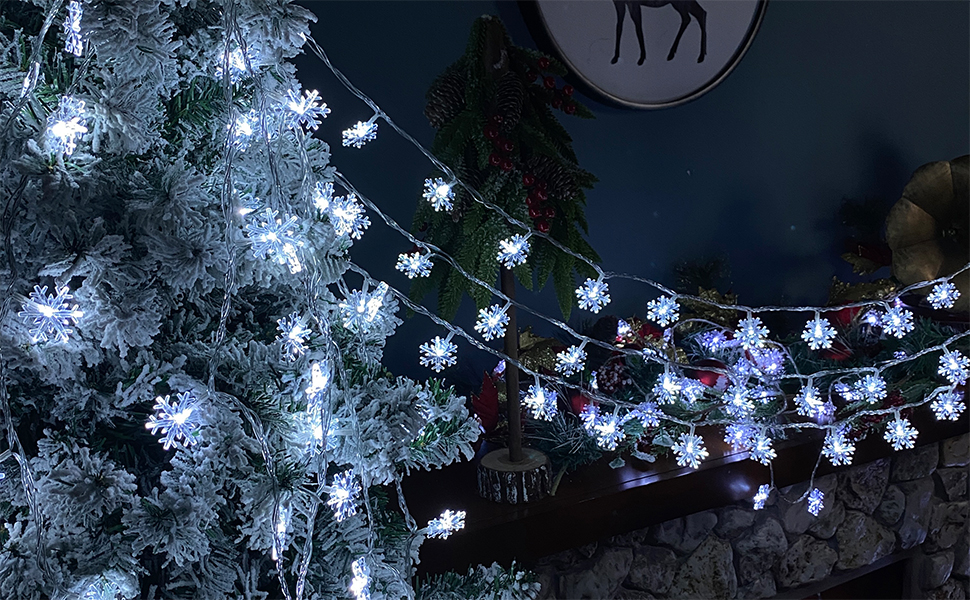 100 LED Christmas Snowflake Lights, 32ft Snowflake Fairy String Lights ...