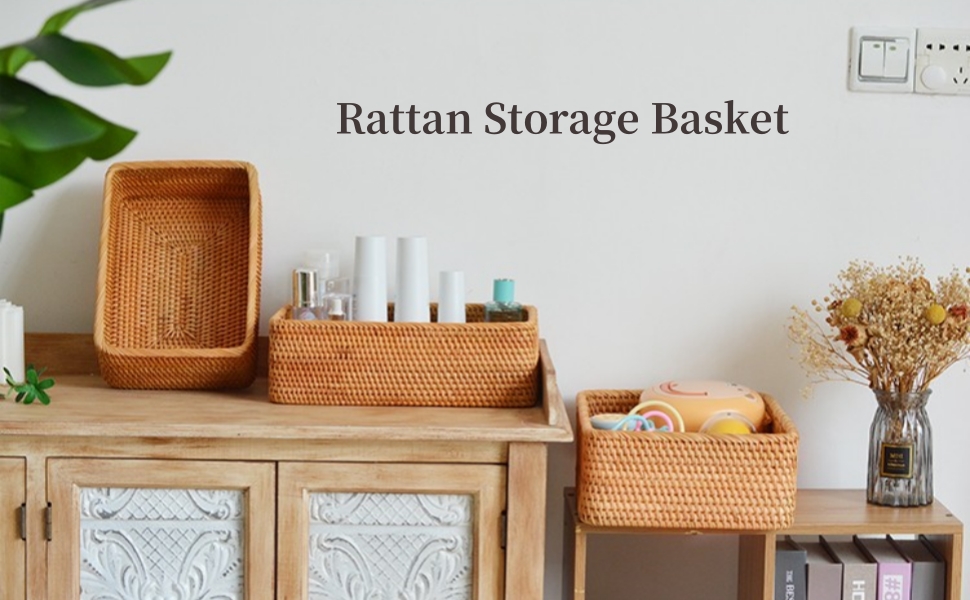 Amazon.com: ZENFUN 3 Pack Rectangular Rattan Storage Baskets, Bulk ...