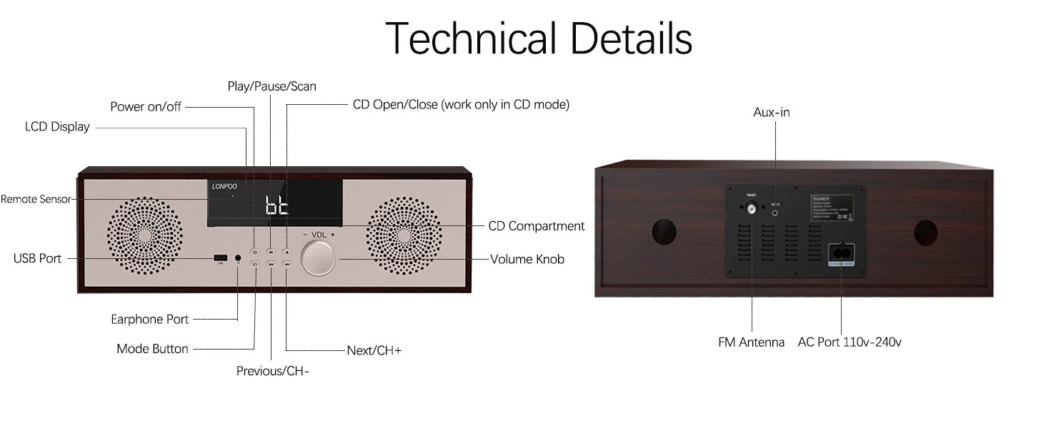 Amazon.com: Compact System Micro HiFi System, CD Stereo System, 40 ...