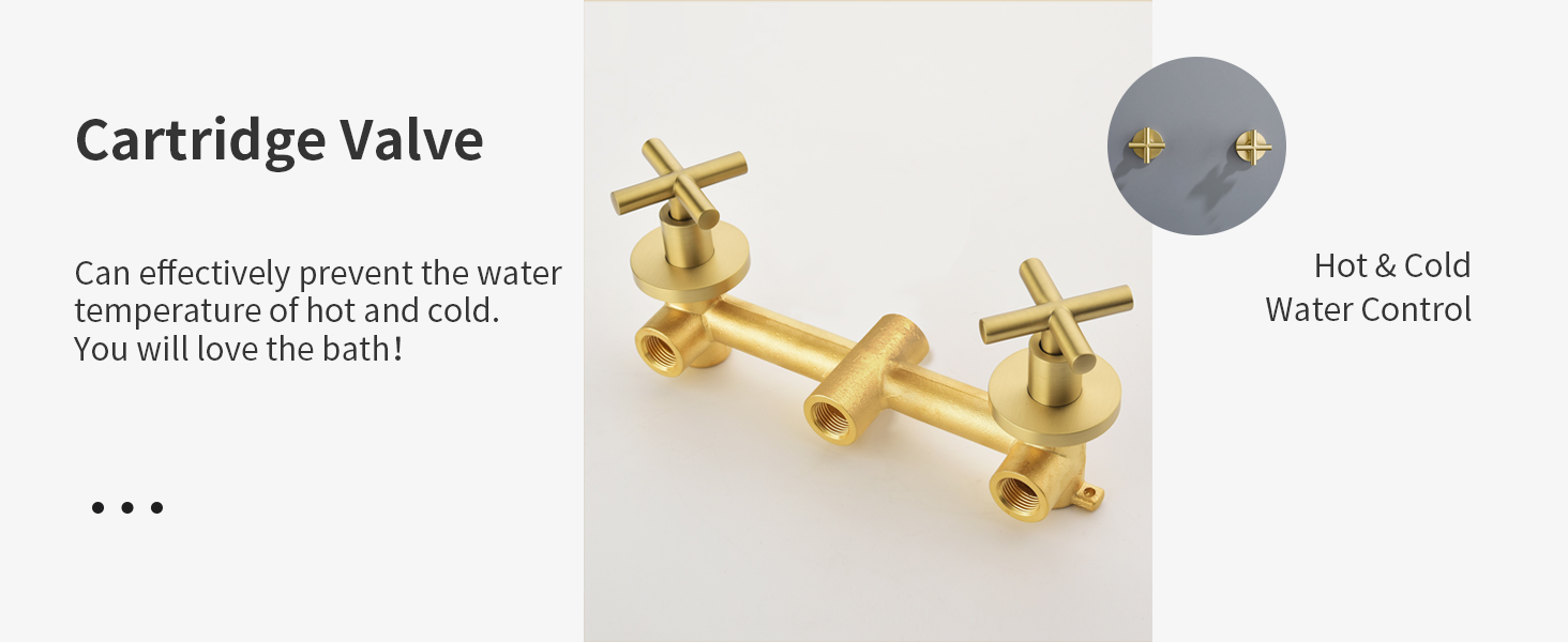 2 Handles Tub Shower Faucet Set with 10 Spray Handheld Shower Brushed Gold Shower System with ...