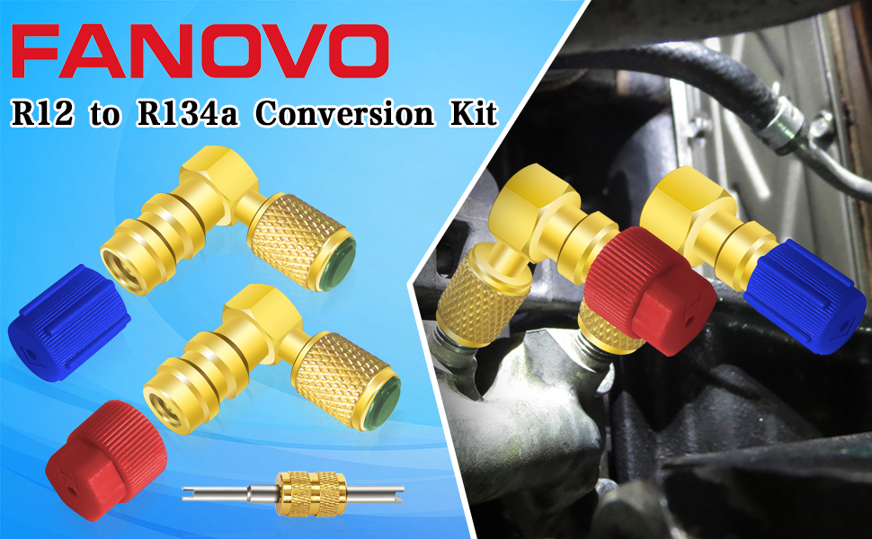 Amazon.com: FANOVO R12 to R134A AC Fitting Adapter Kit, Quick Coupler Valve A/C 90° Fitting ...