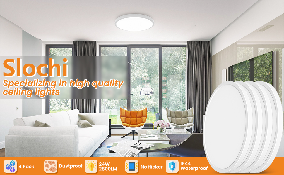 4 Pack LED Flush Mount Ceiling Light Fixtures, Slochi 24W Dimmable Ultra Thin Ceiling Lights, 3 ...