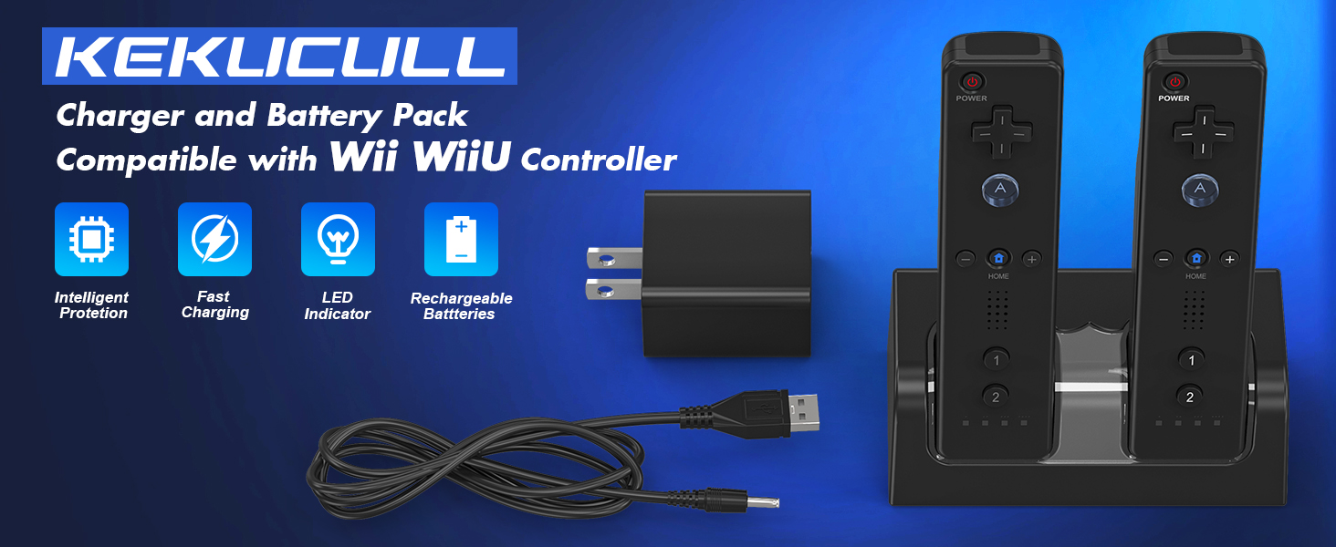 Amazon.com: Remote Controller Charger for Wii/Wii U with 2 Pack 2800mAh ...